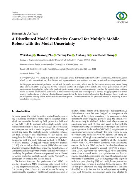 pdf a distributed model predictive control for multiple mobile robots