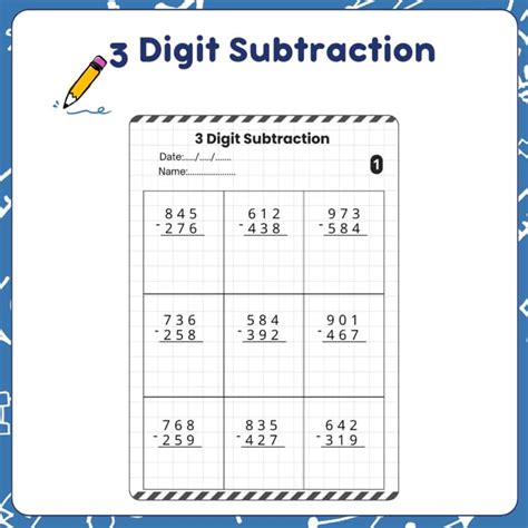 3 Digit Subtraction Worksheets With Regrouping On Graph Paper By Soyf