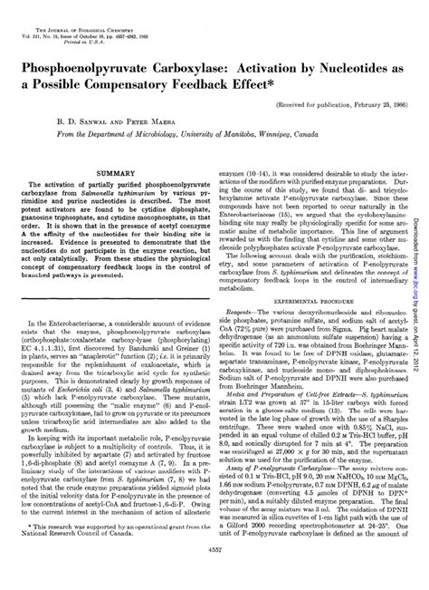Pdf Phosphoenolpyruvate Carboxylase Activation By Nucleotides As A Possible Compensatory