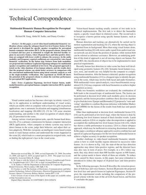 Pdf Multimodal Biometric Human Recognition For Perceptual Human Computer Interaction