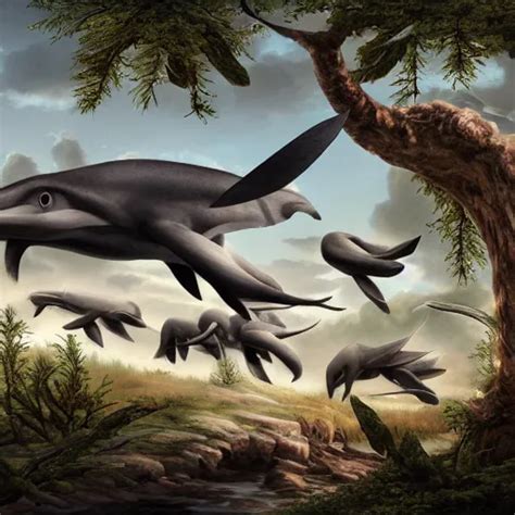 A Flock Of Pterodon Sitting In A Tree Paleo Art Stable Diffusion
