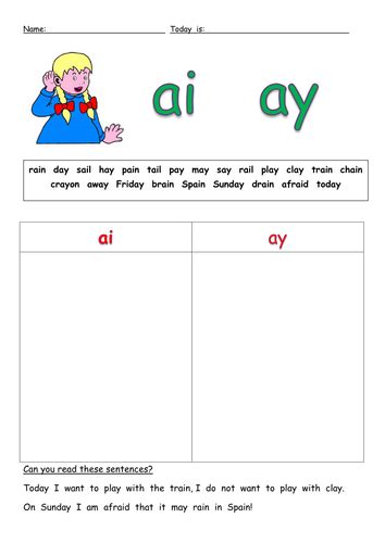 Ai Ay Long A Sound Worksheets By Barang Teaching Resources Tes