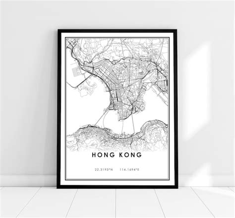Hong Kong Map Print Poster Canvas Hong Kong Road Map Print Etsy
