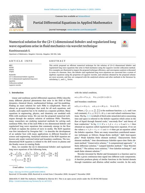 Pdf Numerical Solution For The 21 Dimensional Sobolev And Regularized Long Wave Equations