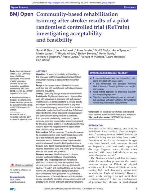 Pdf Community Based Rehabilitation Training After Stroke Results Of A Pilot Randomised