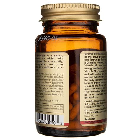 Solgar Vitamin B2 Riboflavin 100 Mg 100 Veg Capsules Medpak