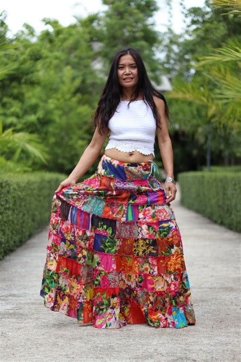 Patchwork Skirt Long Skirt Full Length Skirt Boho Skirt Cotton