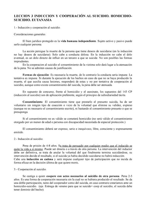 Leccion 3 Suicidio Eutanasia Leccion 3 Induccion Y CooperaciÓn Al