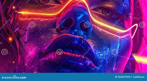 Vibrant Cyberpunk Portrait With Neon Lights Generative Ai Stock Illustration Illustration Of