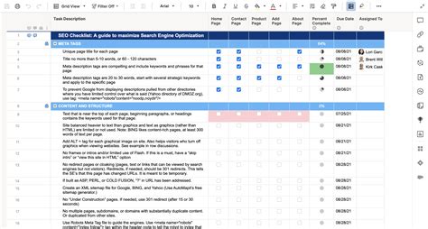 Seo Checklist Template Smartsheet