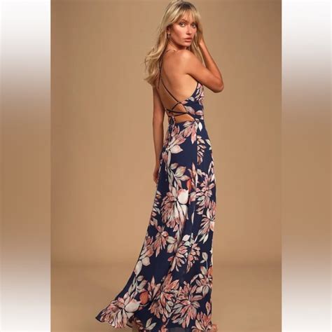 Lulus Dresses Lulus Nwt Adventure Seeker Navy Blue Floral Maxi