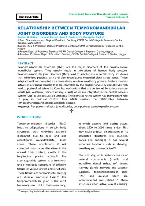 Pdf Relationship Between Temporomandibular Joint Disorders And Body