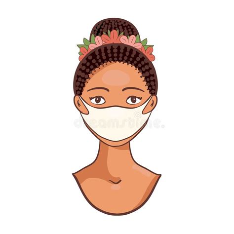 African Woman Wearing Face Mask Vector Ikon Stock Vector Illustration