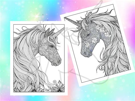 13 Zentangle Unicorn Printable Pdf Coloring Book Pagesunicorn Coloring
