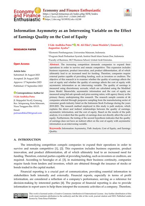 pdf information asymmetry as an intervening variable on the effect of