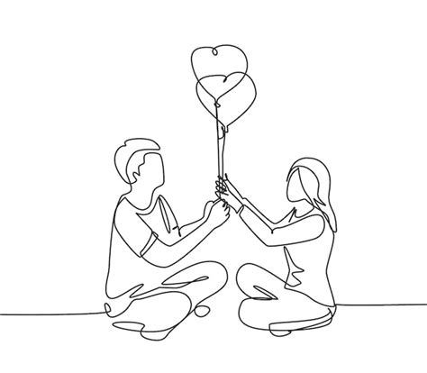 Une Ligne Continue Dessinant Un Jeune Couple Heureux Dhomme Et De