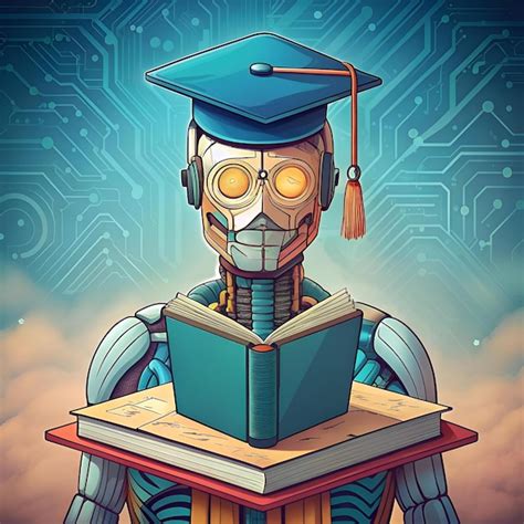 a friendly robot in a graduation cap holds an open book symbolizing ais role in education and