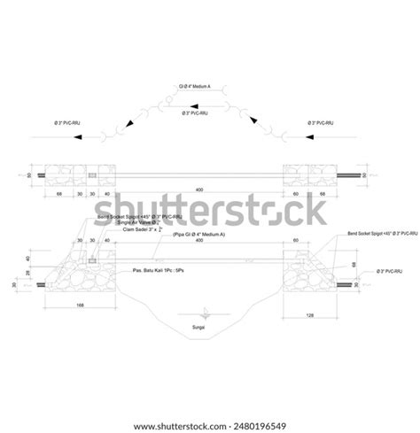 Schematic Sketch Water Distribution Pipeline Crossing Stock Vector
