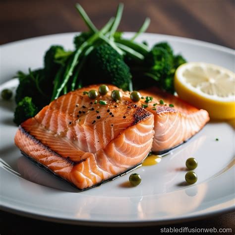Photorealistic Air Fried Salmon Fillet Plating Stable Diffusion Online