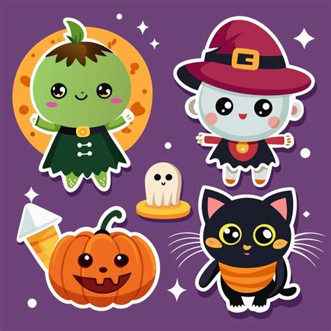 Cute Halloween Sticker Mascot Premium Ai Generated Vector