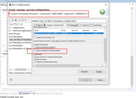 Fpga工程中eclipse软件常见的错误system Timestamp Mismatch Connected
