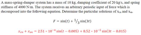 Solved A Mass Spring Damper System Has A Mass Of 10 Kg