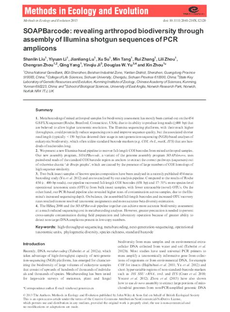 Pdf Soapbarcode Revealing Arthropod Biodiversity Through Assembly Of