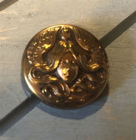 Vintage Brass Angelic Mermaid Female Face Pin Brooch Gem