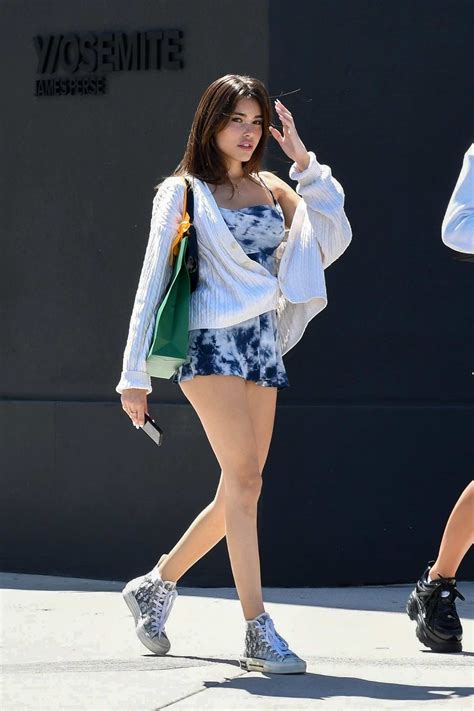 Madison Beer Puts On A Leggy Display In A Blue Tie Dye Mini Dress While