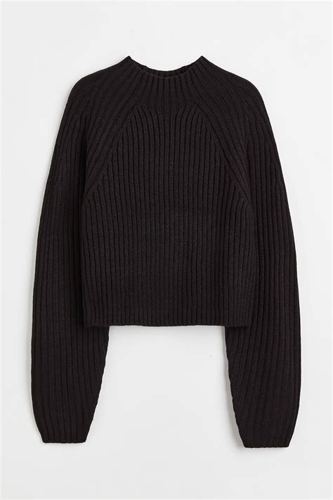 Rib Knit Jumper Black Ladies Handm Gb