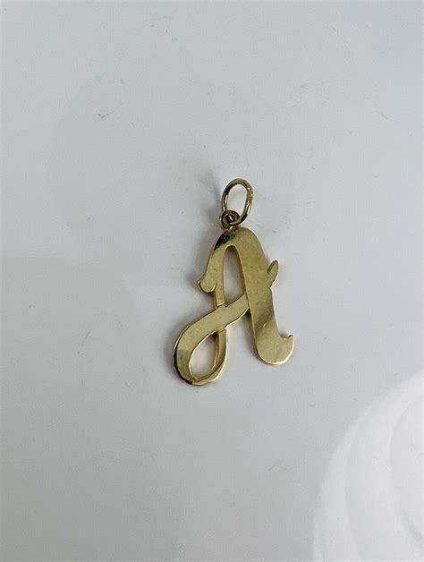 14k Solid Yellow Gold Cursive Letter A Pendant Gem
