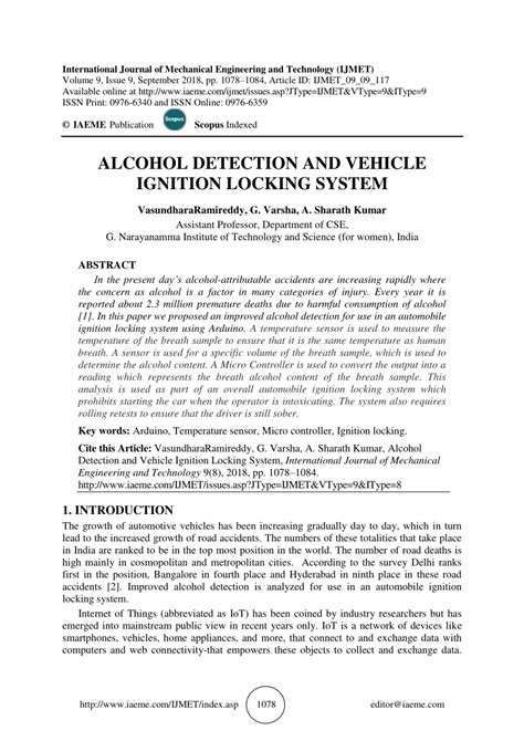 pdf alcohol detection and vehicle ignition locking system