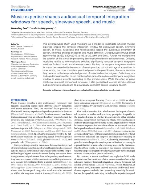Pdf Music Expertise Shapes Audiovisual Temporal Integration Windows For Speech Sinewave