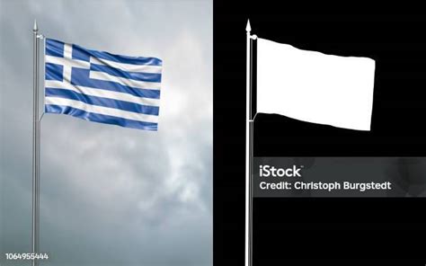 그리스 공화국 또는 그리스의 알파 채널을 흐린 하늘 앞 깃대에 바람에 이동의 국가 국기의 3d 그림 국가 관광명소에 대한 스톡 사진 및 기타 이미지 Istock