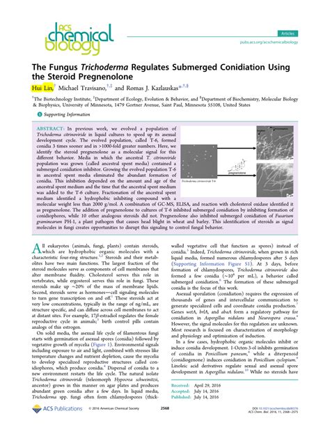 Pdf The Fungus Trichoderma Regulates Submerged Conidiation Using The Steroid Pregnenolone