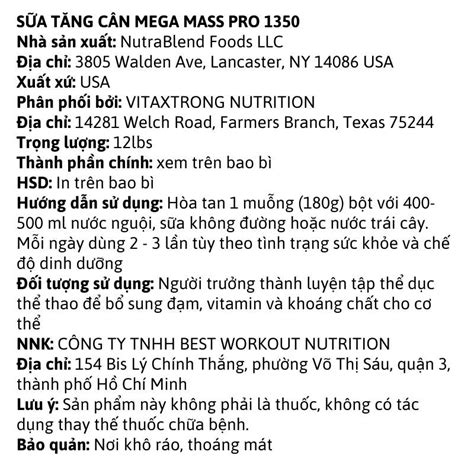 Vitaxtrong Mega Mass Pro 1350 12lbs Tăng Cân Săn Chắc Giá Tốt