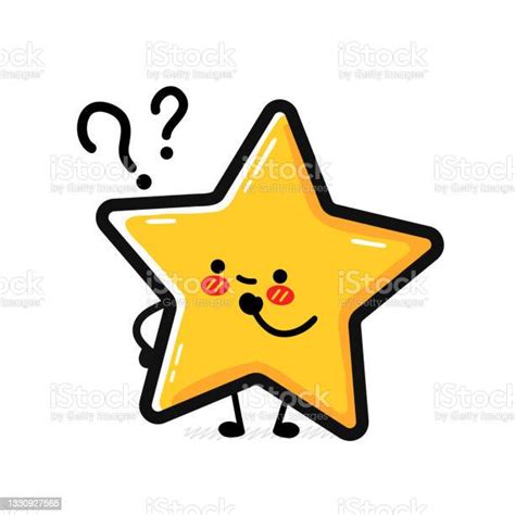 물음표와 귀여운 재미 행복 한 스타 기호 문자 벡터 핸드 그린 만화 가와이 캐릭터 일러스트 아이콘 흰색 배경에 격리 별 등급 기호 리뷰 낙서 문자 개념 0명에 대한 스톡