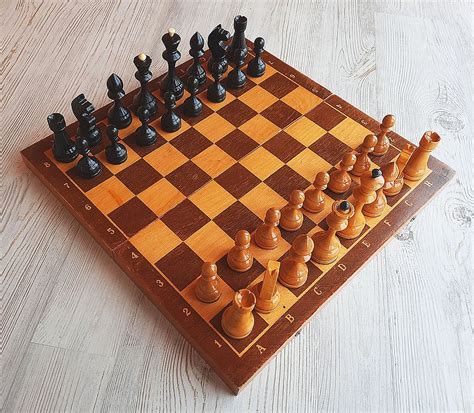 Middle Sized Wooden Chess Set USSR 1980s Vintage Russian Chess Set