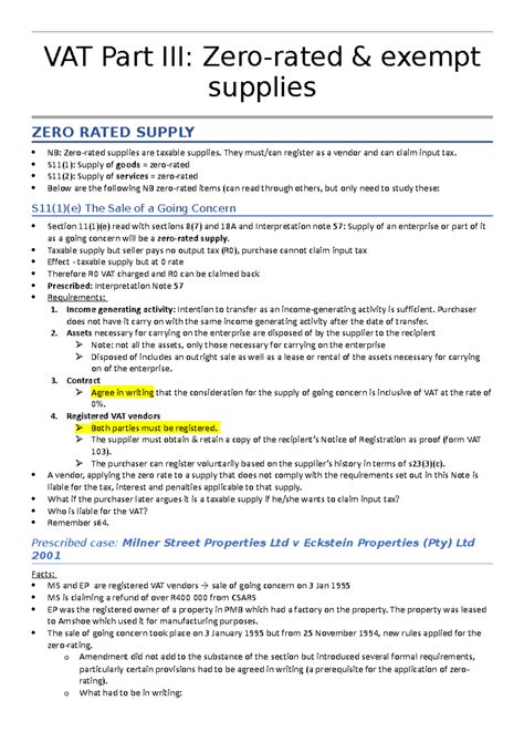 Vat Part Iii Summaries For Vat Part 3 Zero Rated And Exempt Supplies