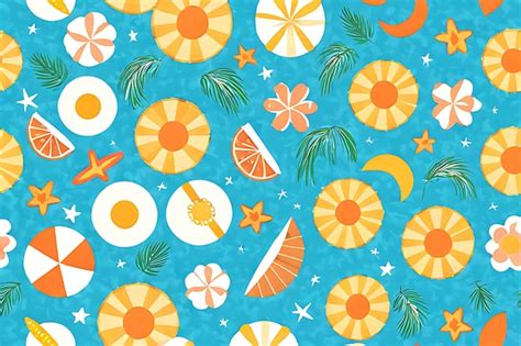 Seamless Patterns Of Summer Collection Premium AI Generated Image