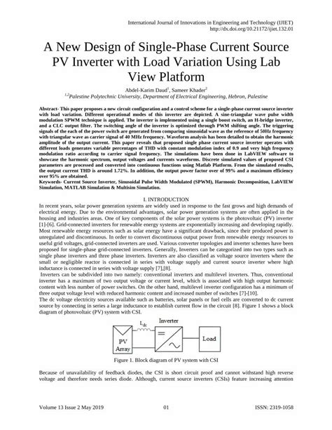 Pdf A New Design Of Single Phase Current Source Pv Inverter Wp Contentuploads