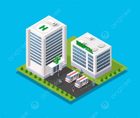 Hospital Isometric 3d Building Downtown City Ambulance Vector Downtown