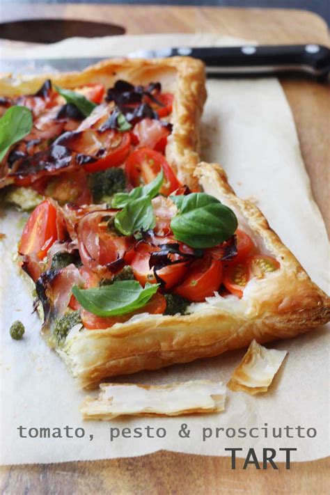 Quick Puff Pastry Tart With Tomatoes Prosciutto And Pesto Scrummy Lane