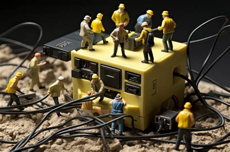 Premium Ai Image Miniature Figures Working Over Computer Network