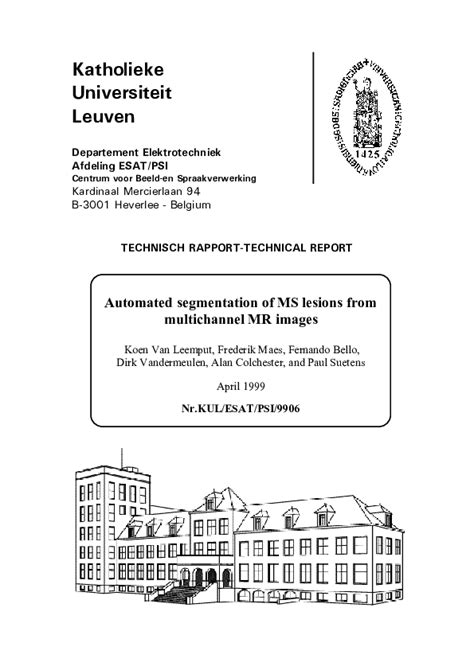 Pdf Automated Segmentation Of Ms Lesions In Mr A Colchester
