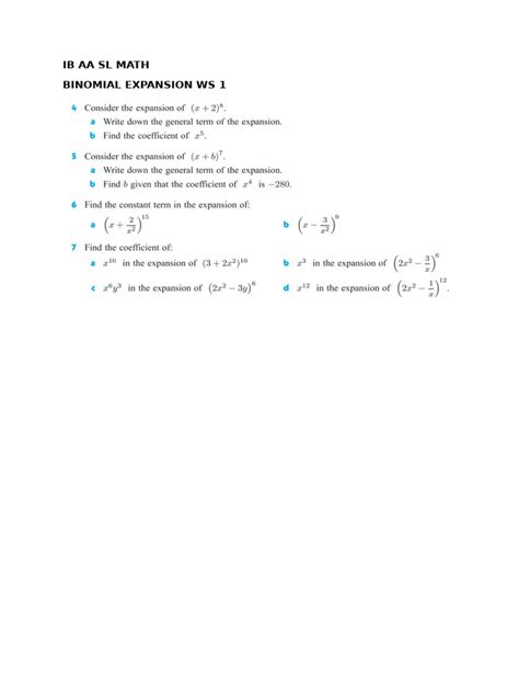 Binomial Expansion Ws 1 Pdf