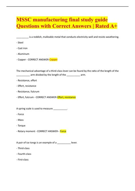 Mssc Safety Exams Questions With Correct Answers 100 Pass Latest Version Expert Verified