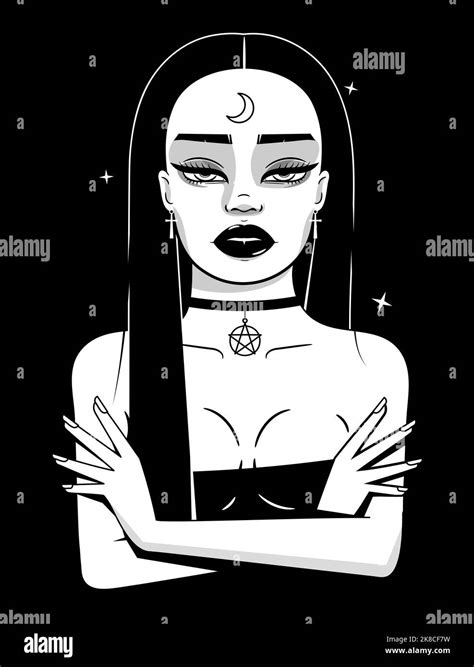 Pretty Fortune Teller Looking Through A Crystal Ball Vector Hand Drawn