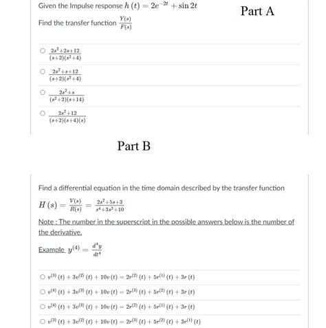 Solved Given The Impulse Response H T E T Sin T Chegg
