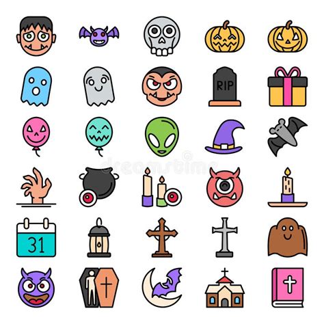 Iconos De Esquema Rellenos Para El Festival De Halloween Stock De
